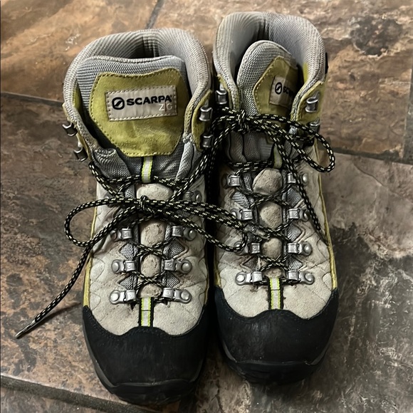 Scarpa | Shoes | Scarpa Outdoor Boots With Green Black And Cream Design ...